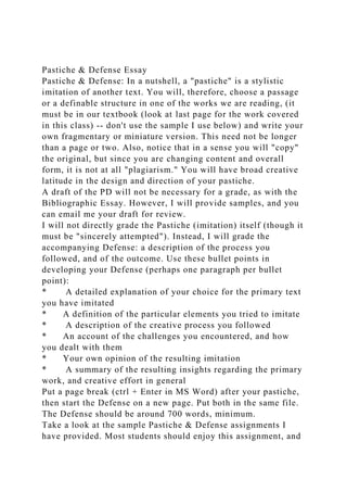 Pastiche & Defense EssayPastiche & Defense In a nutshell, a pa.docx