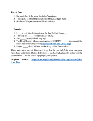 Past indefinite tense examples | PDF