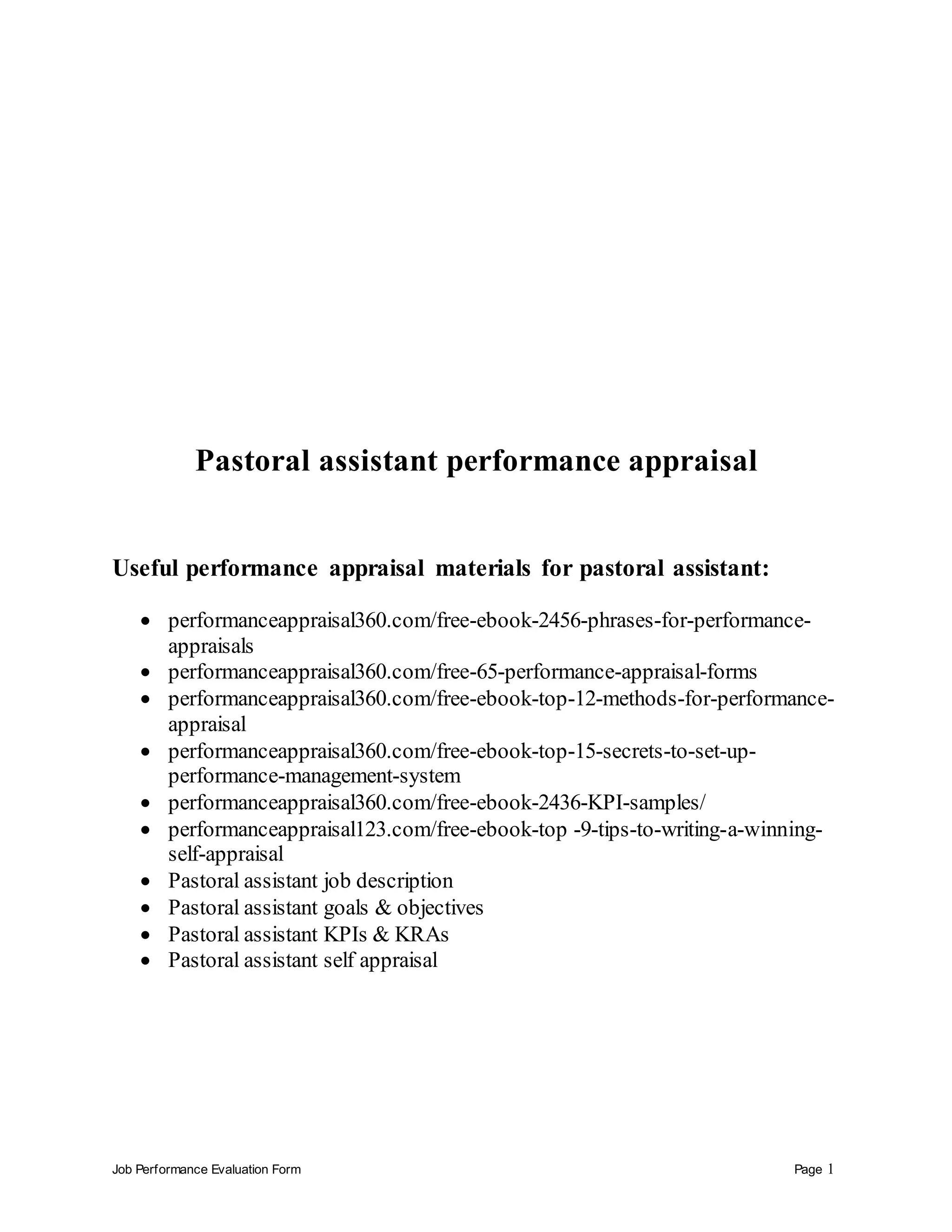 Pastoral assistant performance appraisal | PDF