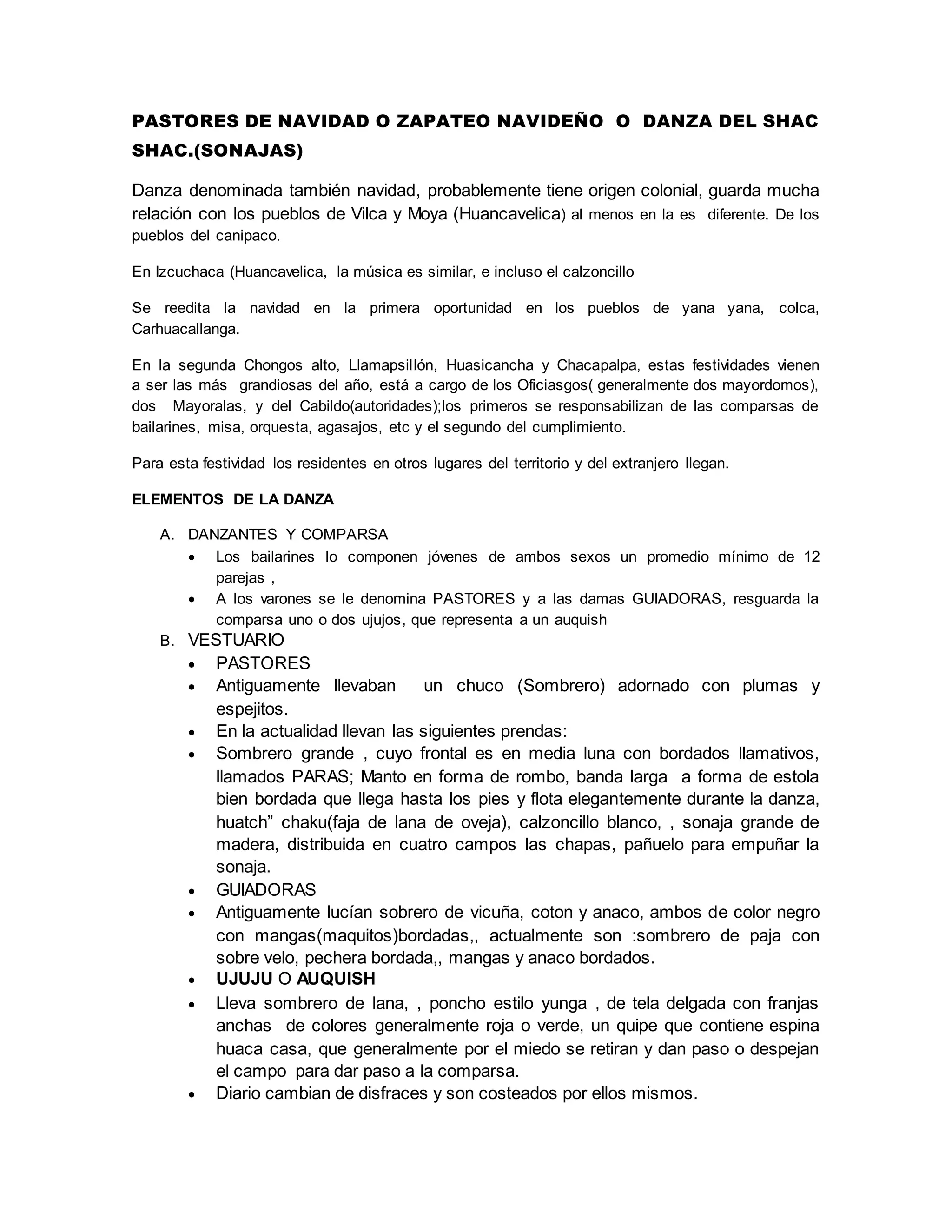 Pastores de navidad o zapateo navideño o danza del shac shac | DOCX ...