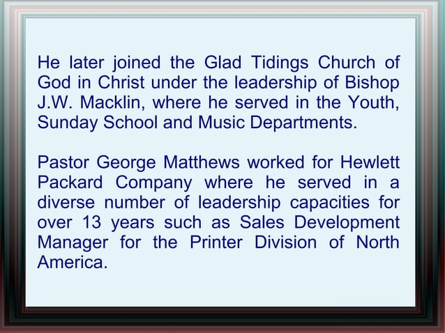 Pastor George Matthews Established Genesis Worship Center | PPT