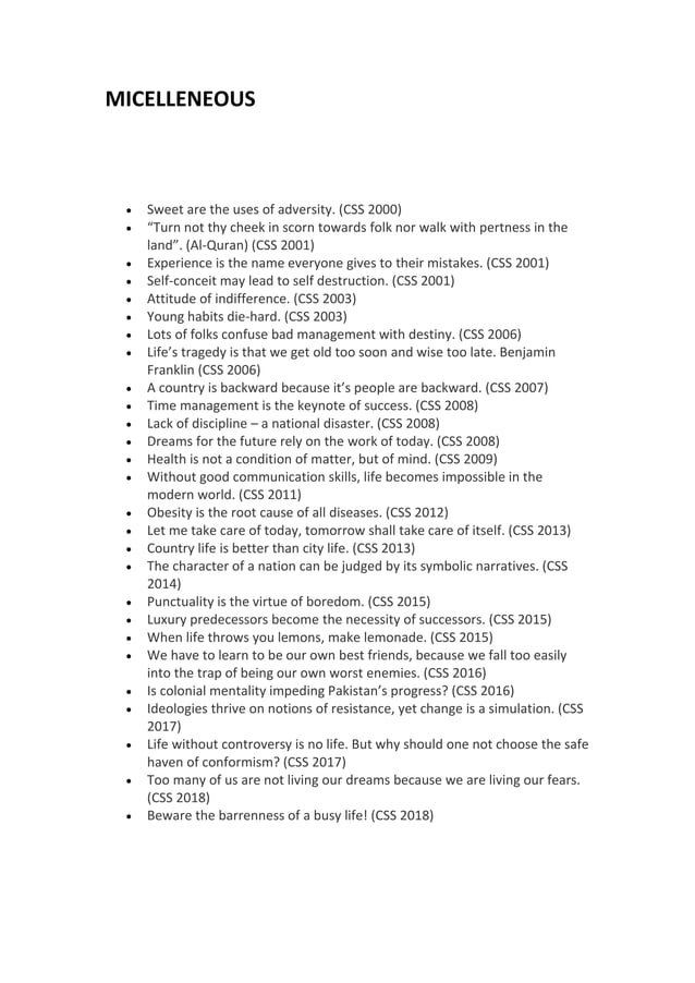 CSS Essay Past Paper Analysis(Topic-wise) 2000-2024 | DOCX