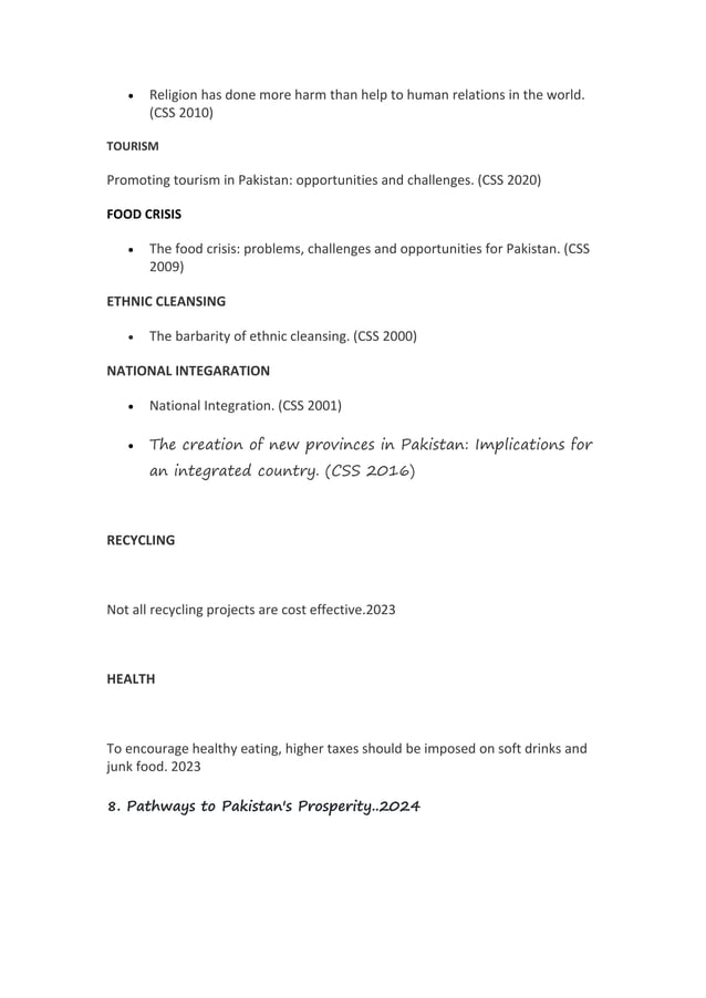 CSS Essay Past Paper Analysis(Topic-wise) 2000-2024 | DOCX