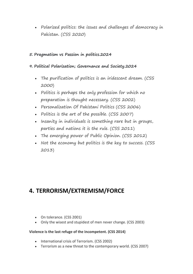 CSS Essay Past Paper Analysis(Topic-wise) 2000-2024 | DOCX