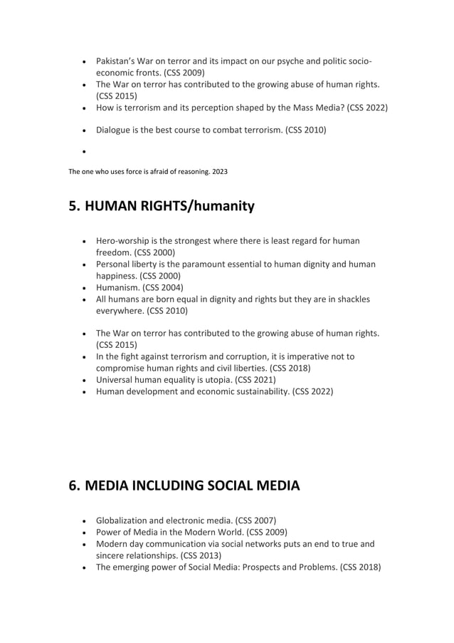 CSS Essay Past Paper Analysis(Topic-wise) 2000-2024 | DOCX