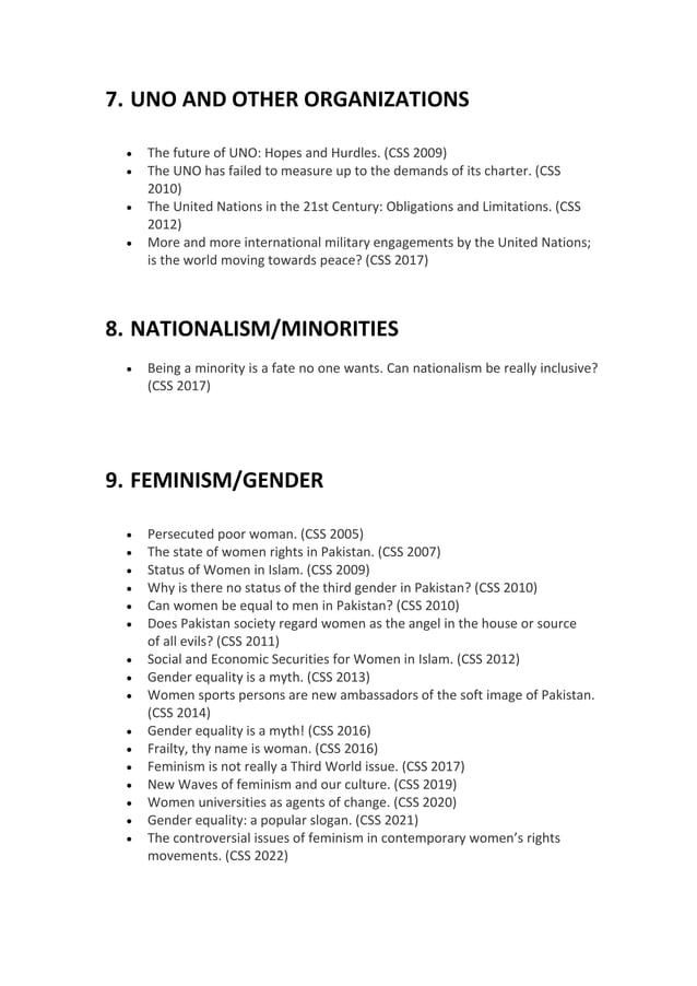 CSS Essay Past Paper Analysis(Topic-wise) 2000-2024 | DOCX