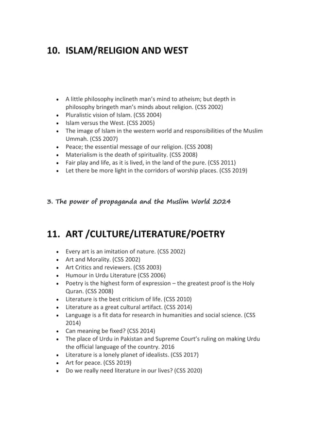CSS Essay Past Paper Analysis(Topic-wise) 2000-2024 | DOCX