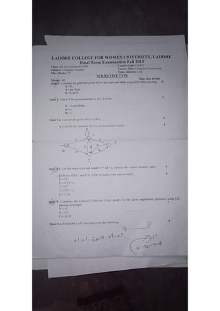 Past Papers (Compiler Construction).pdf