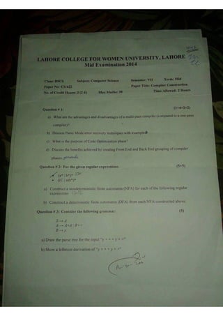 Past Papers (Compiler Construction).pdf