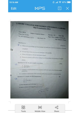 Past Papers (Compiler Construction).pdf