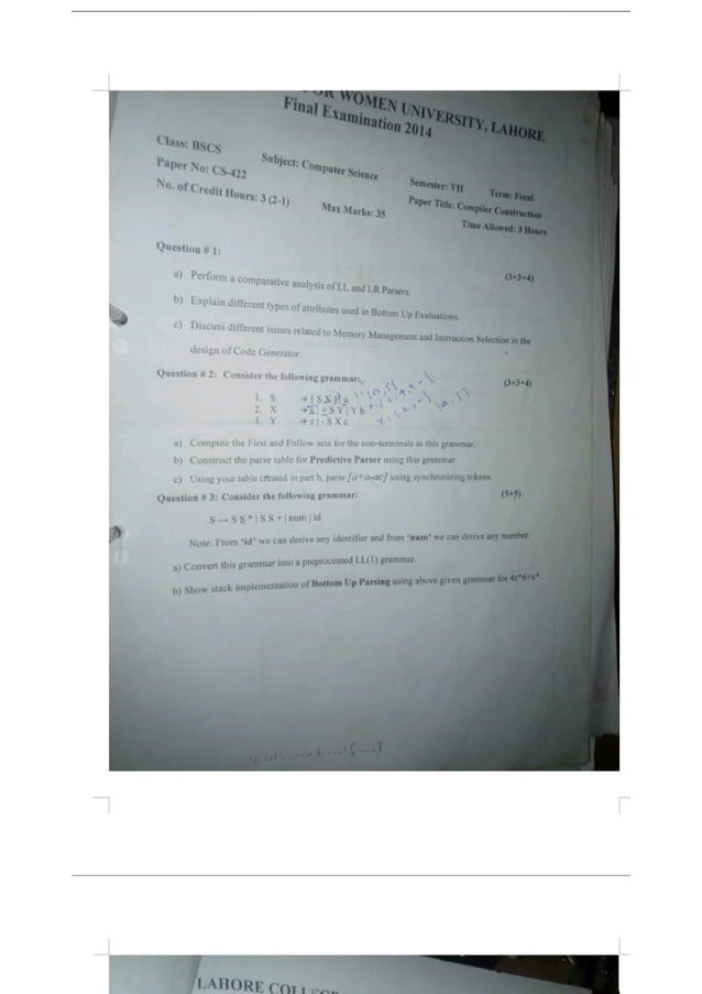 Past Papers (Compiler Construction).pdf