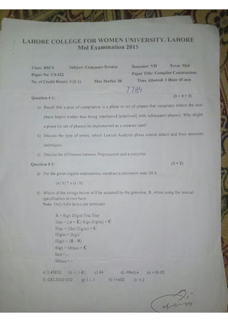 Past Papers (Compiler Construction).pdf