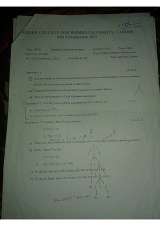 Past Papers (Compiler Construction).pdf