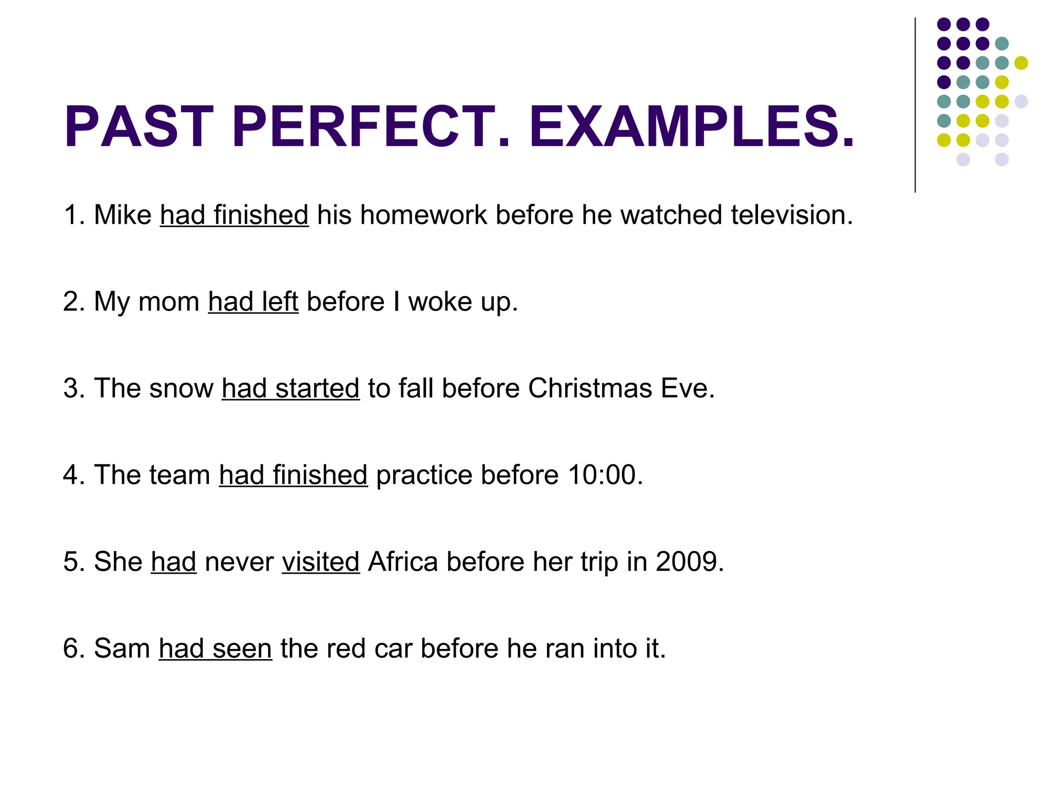 Past Perfect pdf usage and exercises about it | PPT