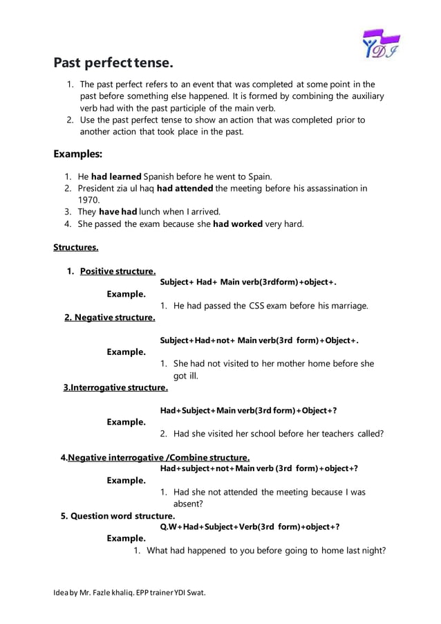 Past perfect tense work sheet new method | PDF
