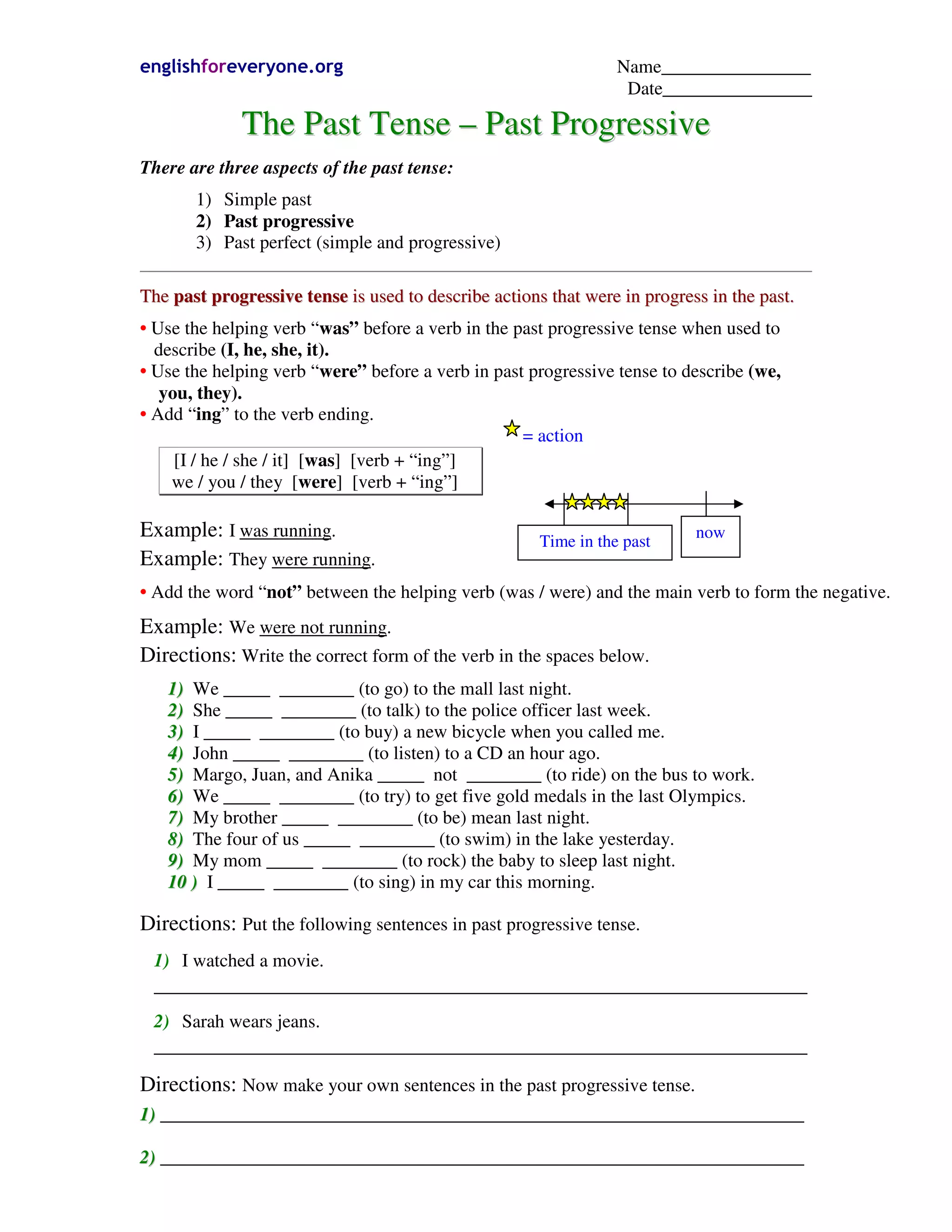 Past progressive tense homework | PDF