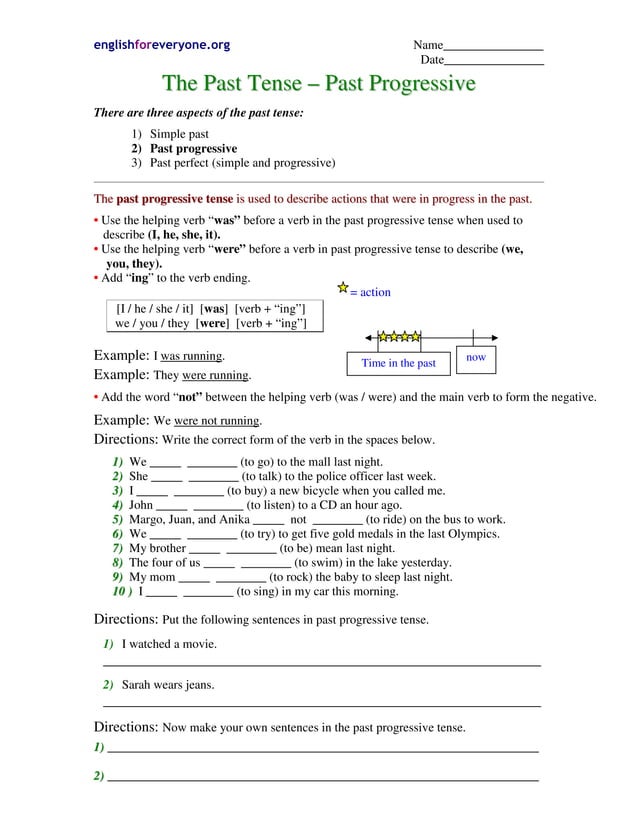 Past progressive tense homework | PDF