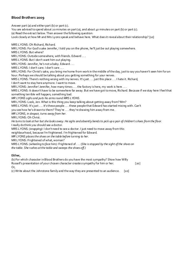 Blood Brothers: Past questions WJEC