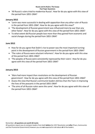 Russia Past questions bank | PDF