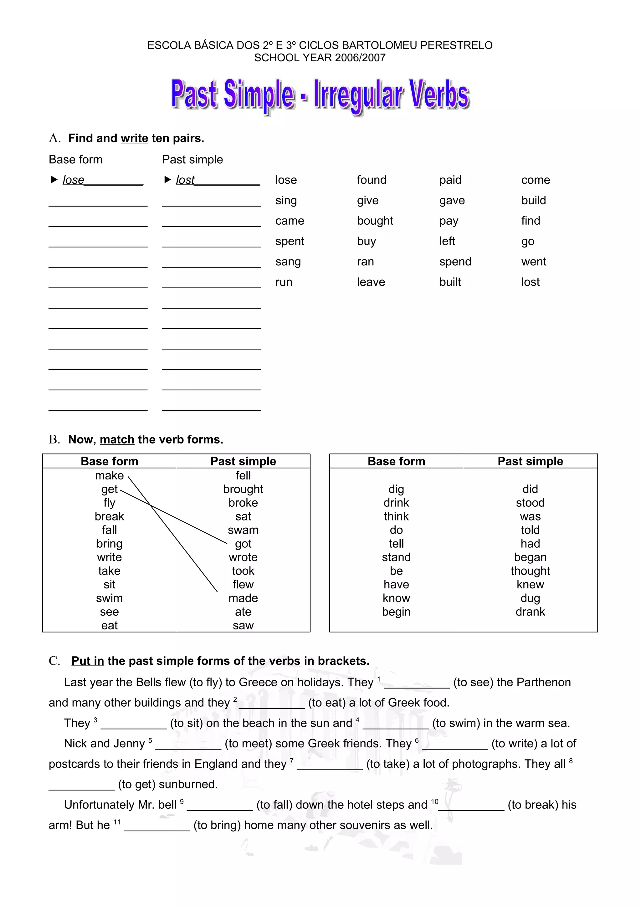 Past simple irregular verbs | DOC