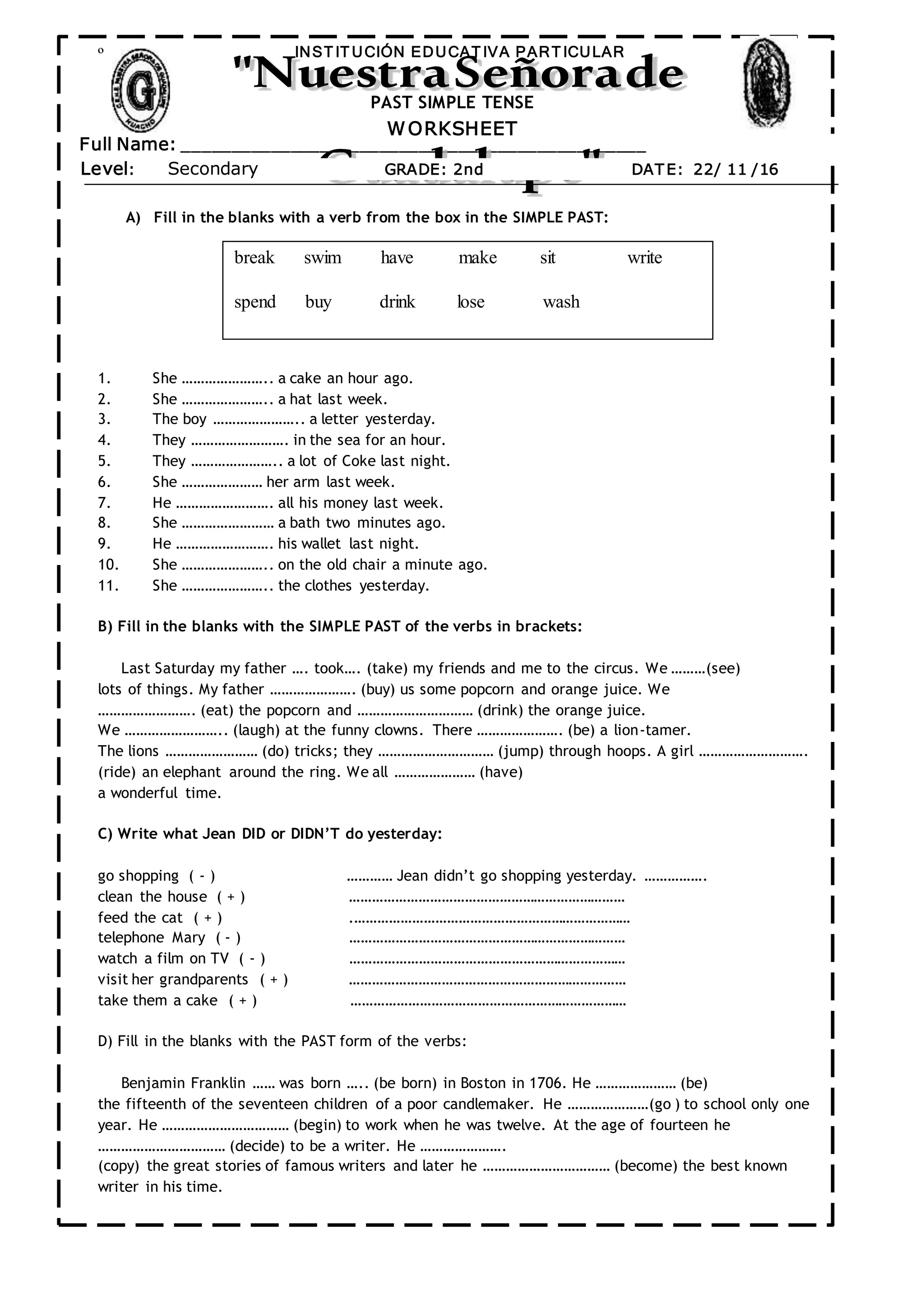 Past simple 2do worksheet | DOCX