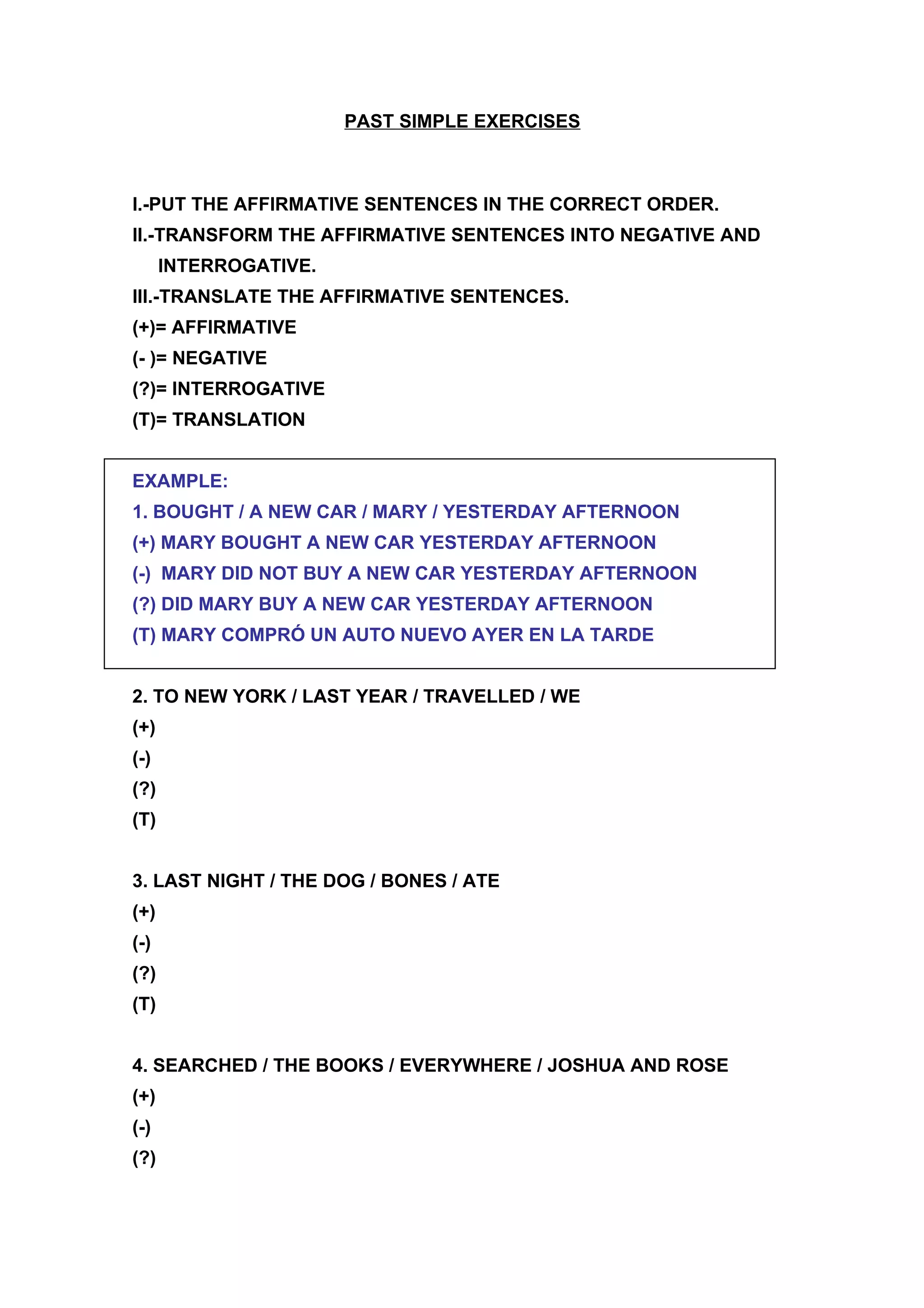 Past Simple Exercises | DOC