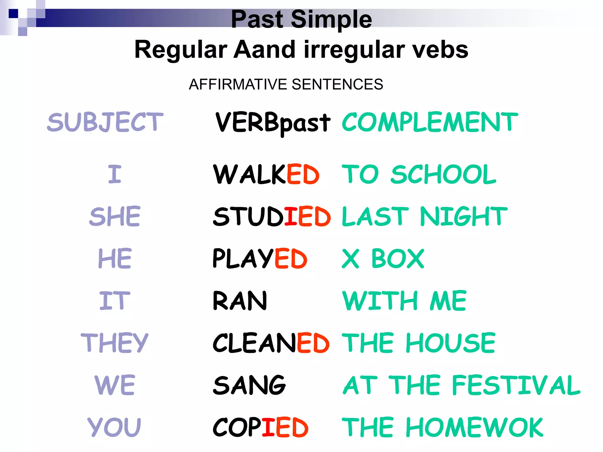 Past simple irregular and regular verbs | PPT