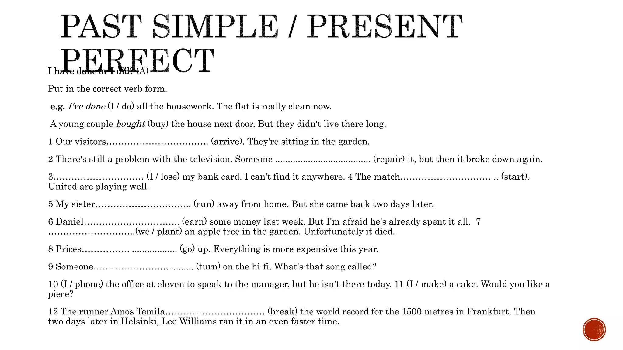 Past simple and Present Perfect Tense | PPTX