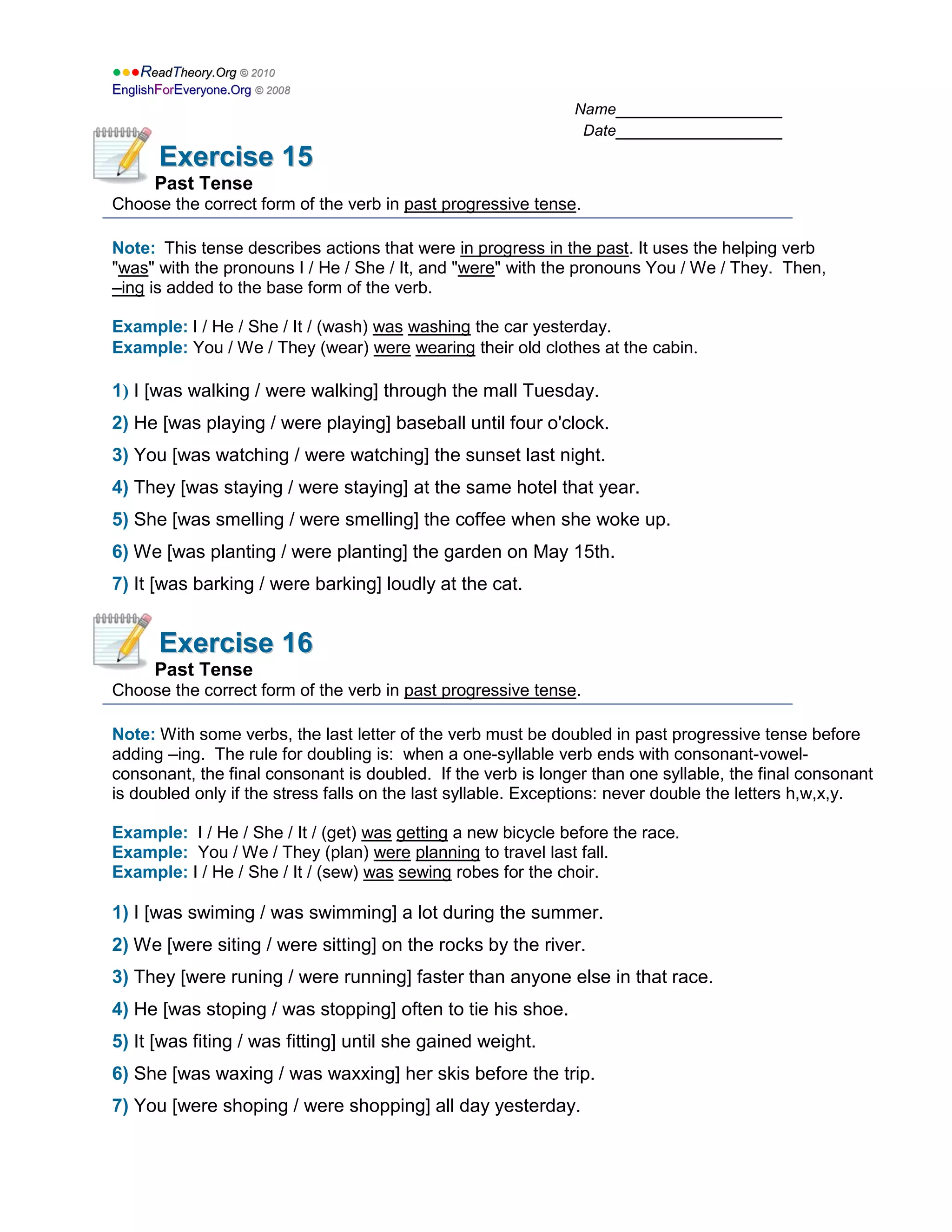 Past tense exercise_15and16 | PDF