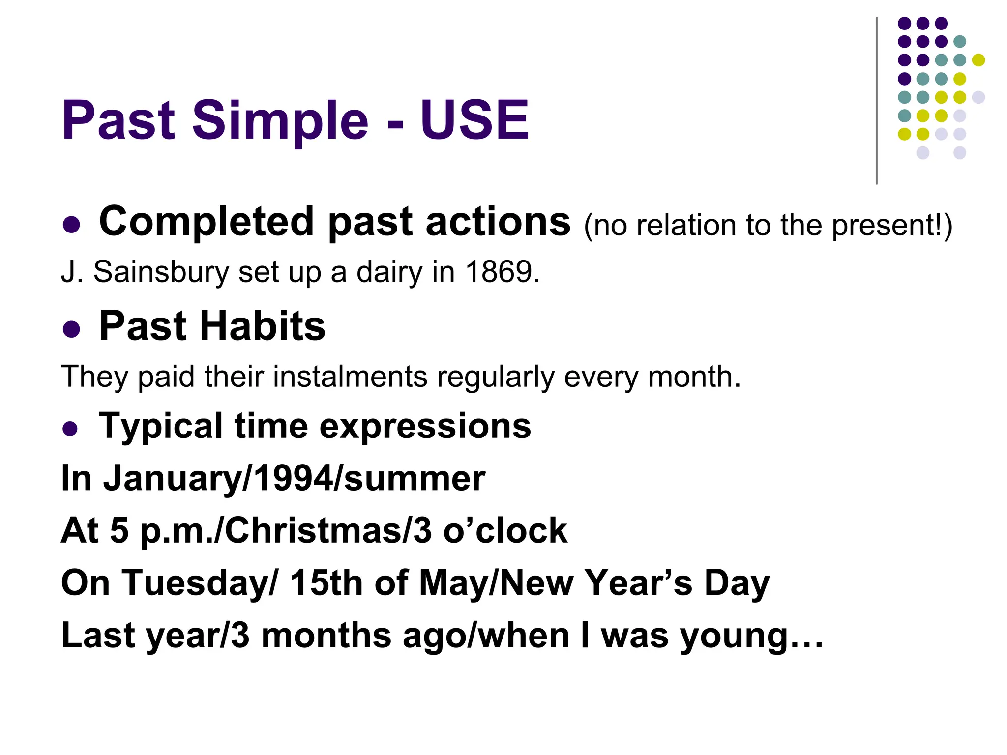 Past tense simple description and examples | PPT