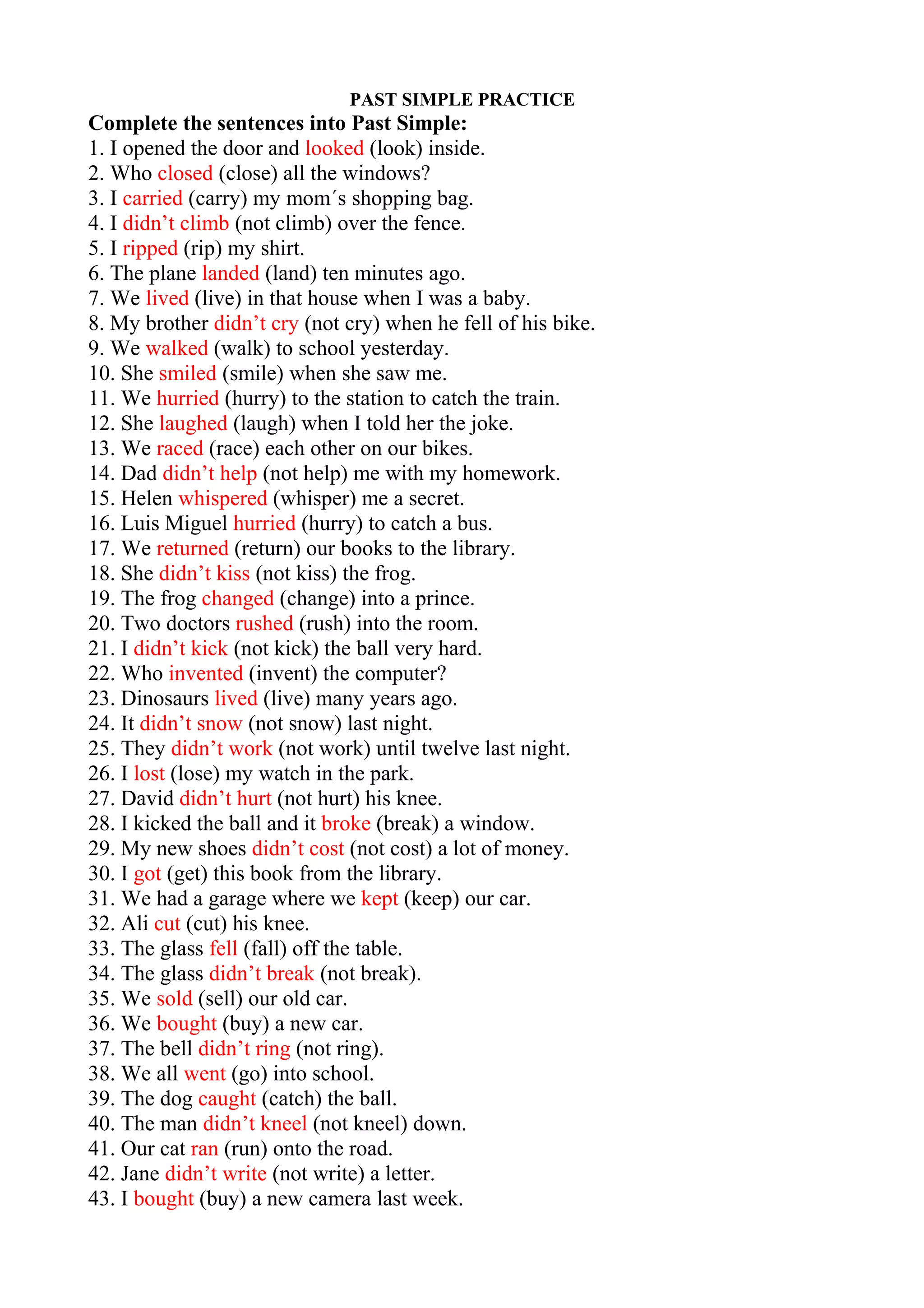 Past tenses practice | DOC