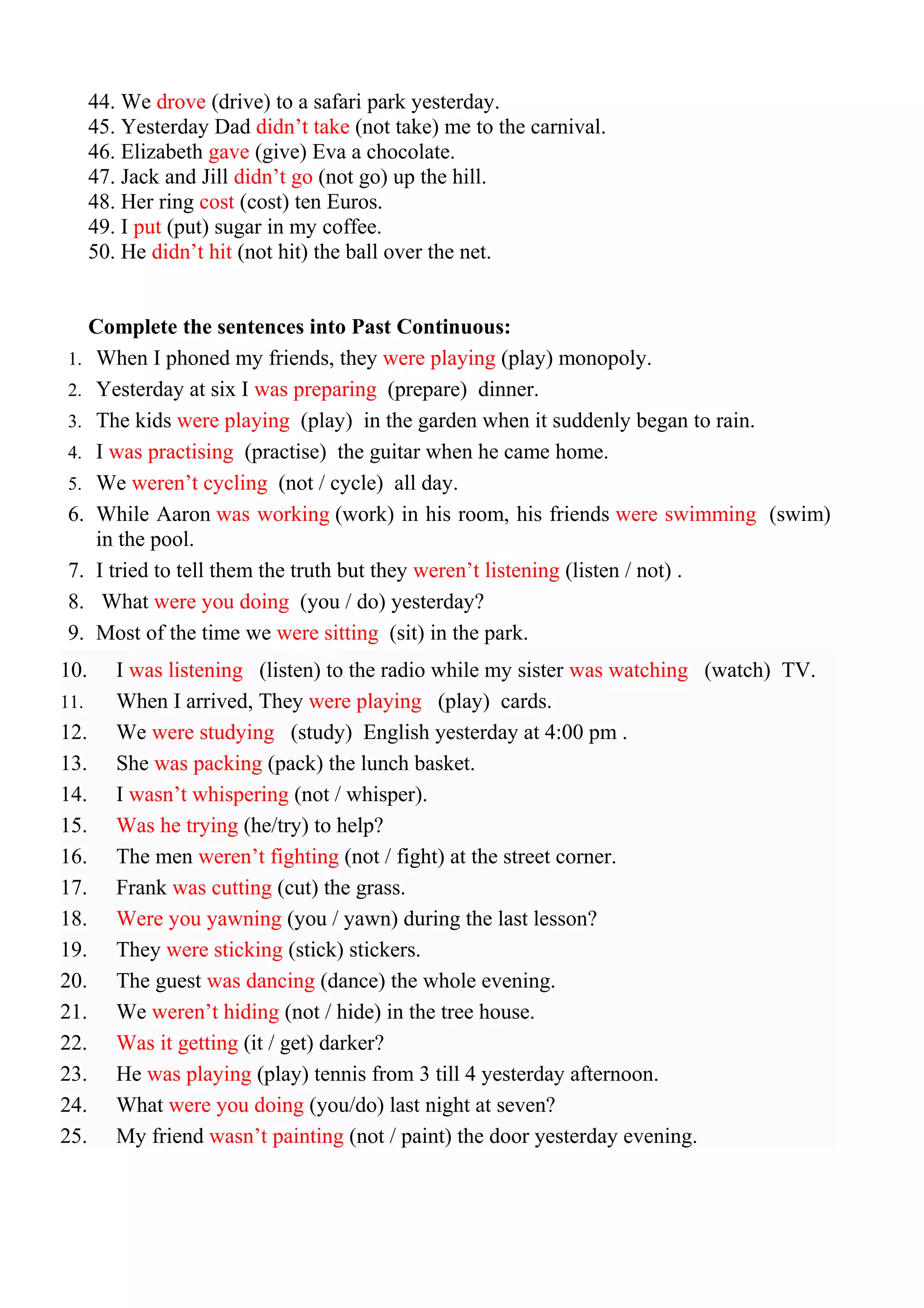 Past tenses practice | PDF