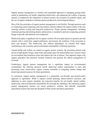 PASTURE MANAGEMENT IN ORGANIC FARMING - its importance and techniques | PDF