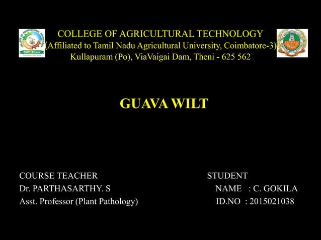 Plant Pathology - Guava Wilt | PPTX | Agriculture | Industries
