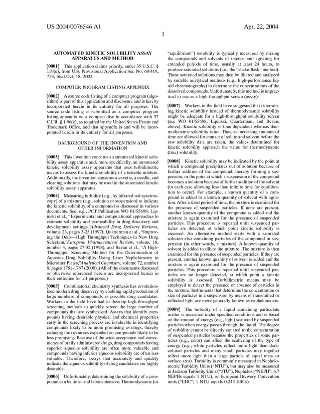 Automated Kinetic Solubility Assay Apparatus and Method | PDF