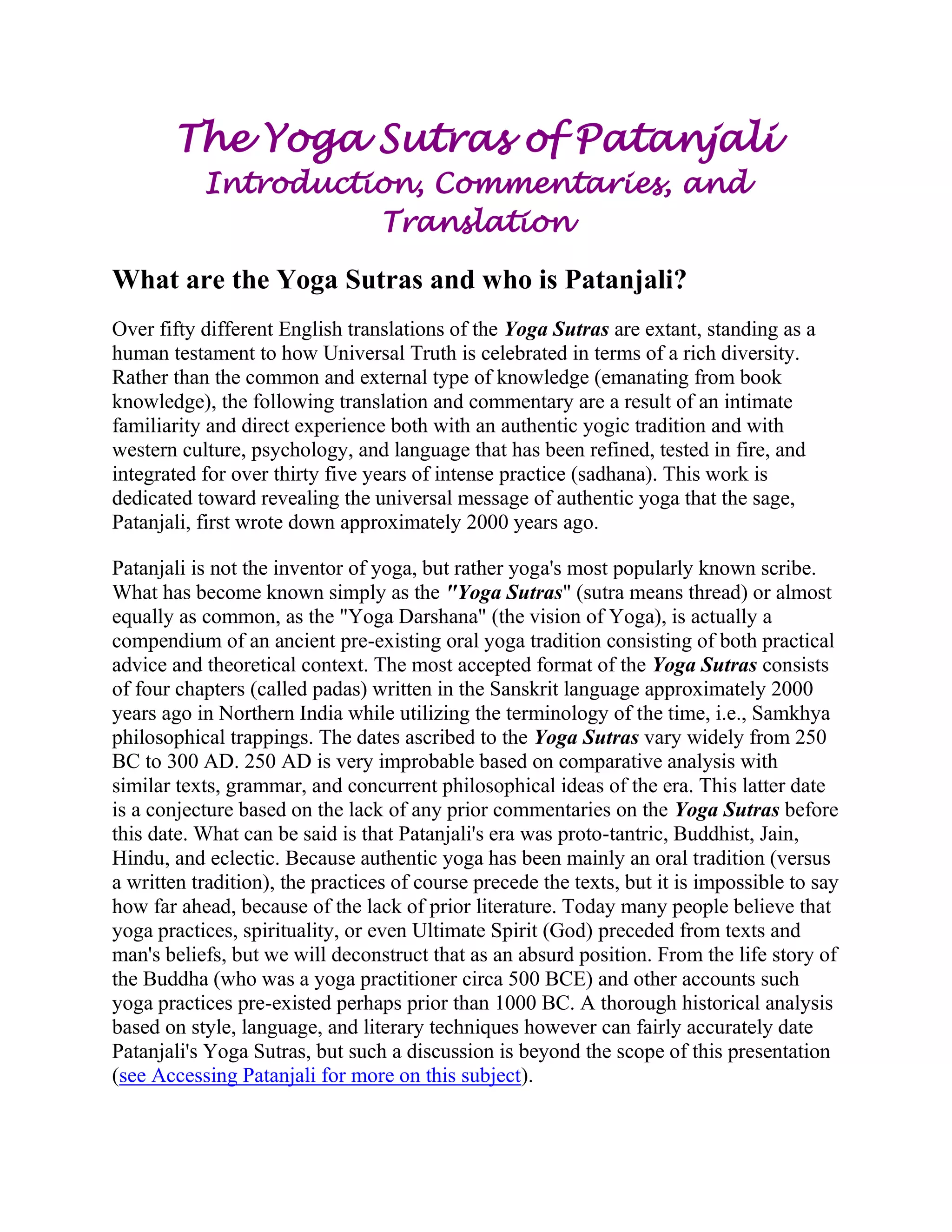 The Yoga Sutras of Patanjali | PDF