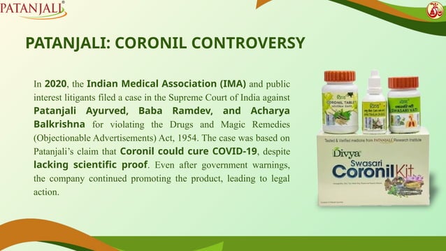 Patanjali Case Study: Coronil Drugs release | PPTX