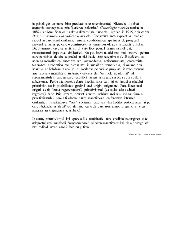 Patapievici, horia roman - despre resentiment in nostalgia originilor | PDF