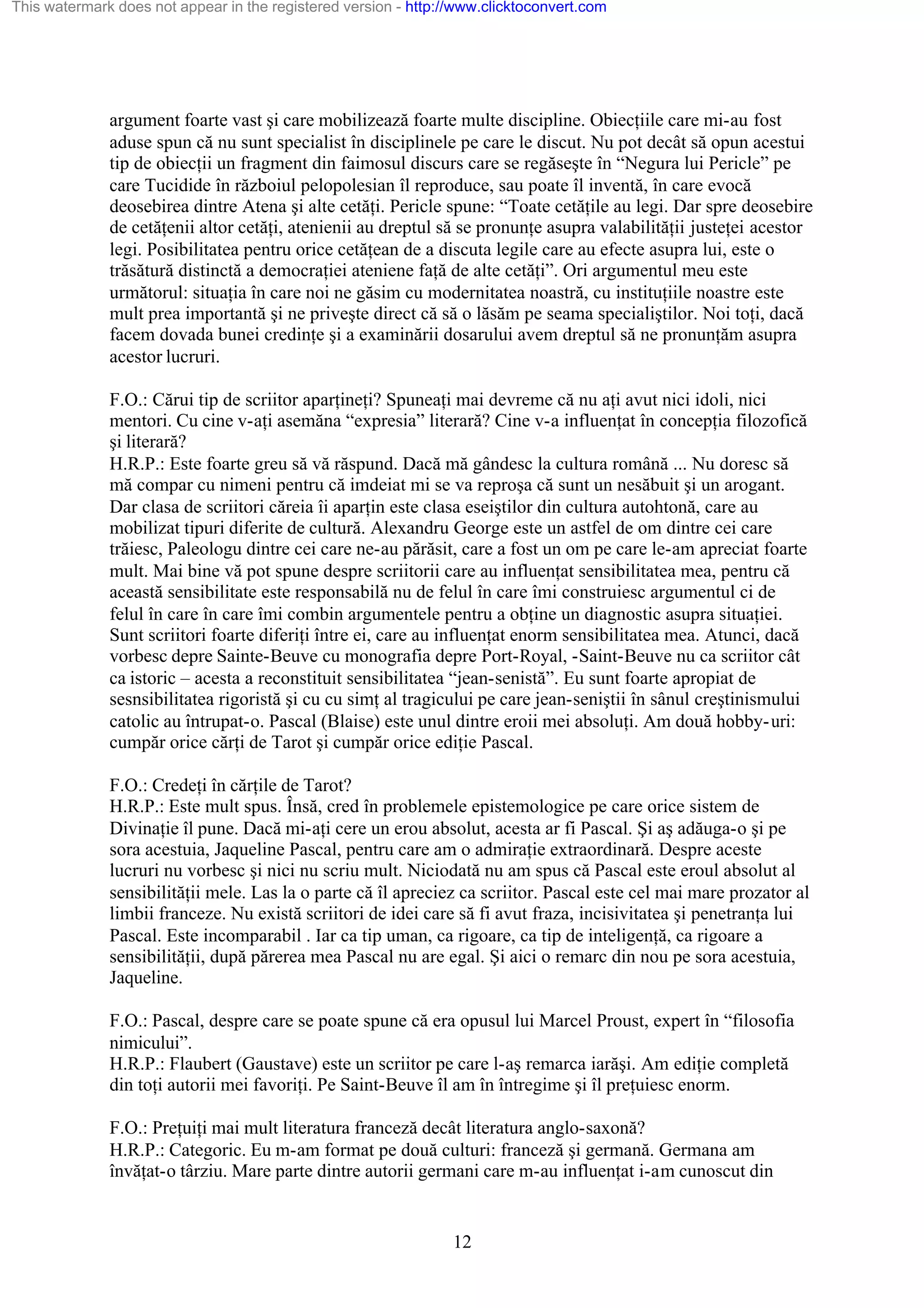 Patapievici, horia roman - interviu, oct 2006 - superb | PDF