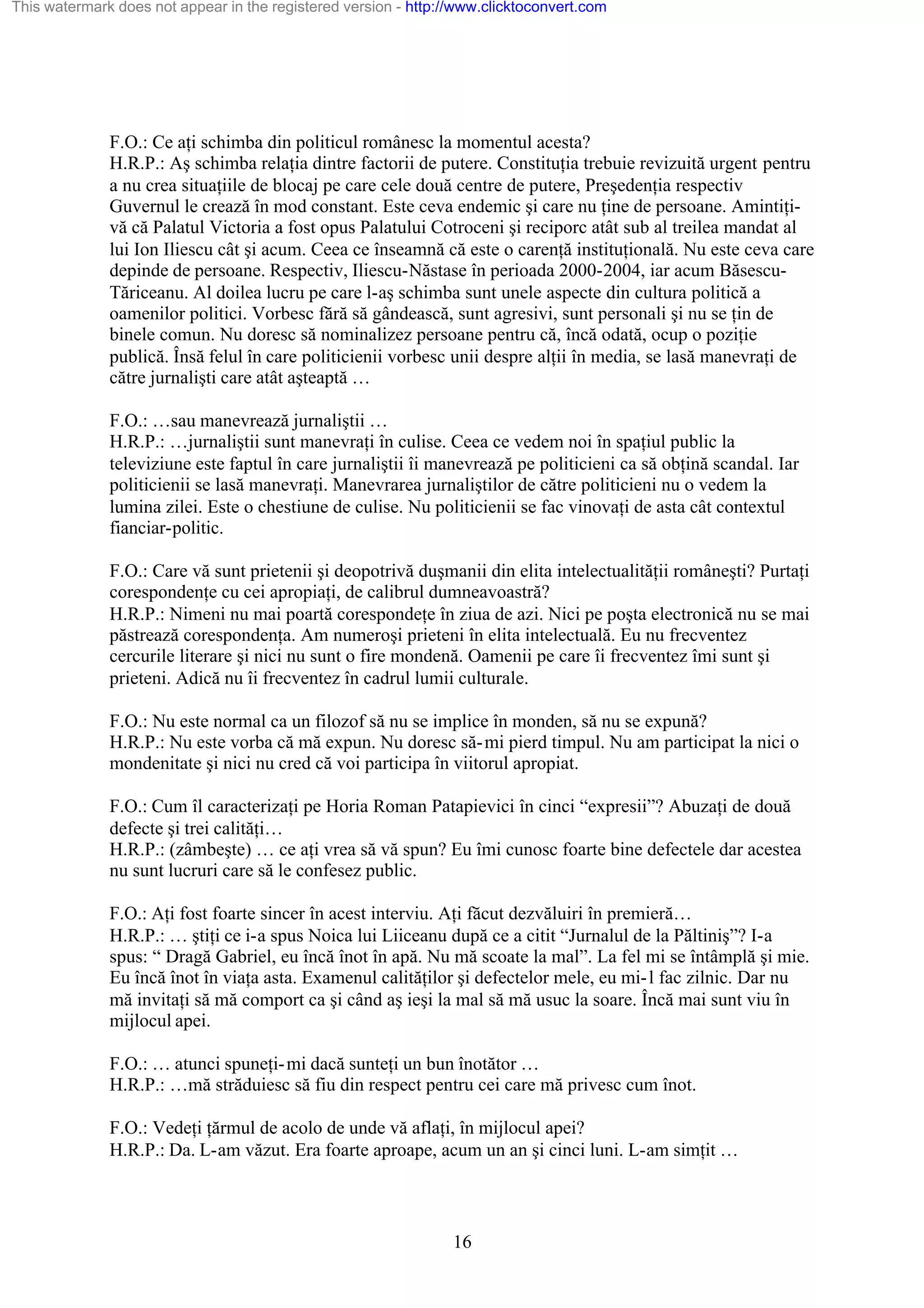 Patapievici, horia roman - interviu, oct 2006 - superb | PDF