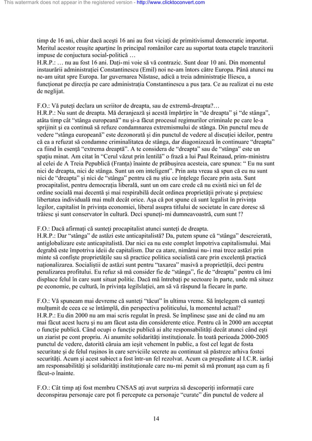 Patapievici, horia roman - interviu, oct 2006 - superb | PDF