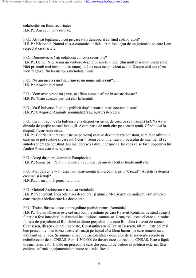 Patapievici, horia roman - interviu, oct 2006 - superb | PDF