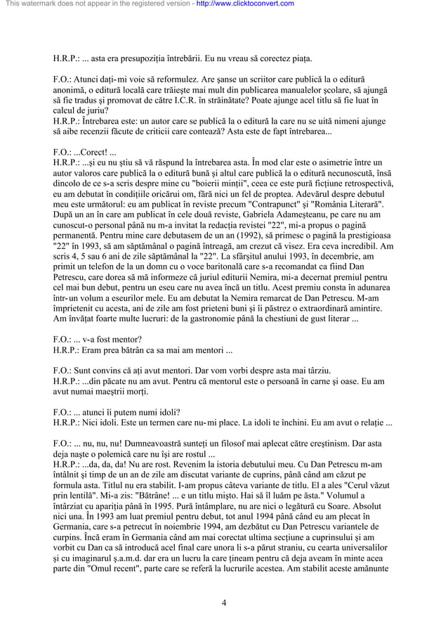 Patapievici, horia roman - interviu, oct 2006 - superb | PDF