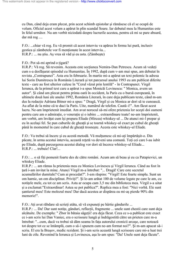 Patapievici, horia roman - interviu, oct 2006 - superb | PDF