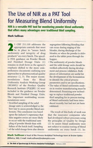 The Use of NIR as a PAT Tool for Measuring Blend Uniformity | PDF