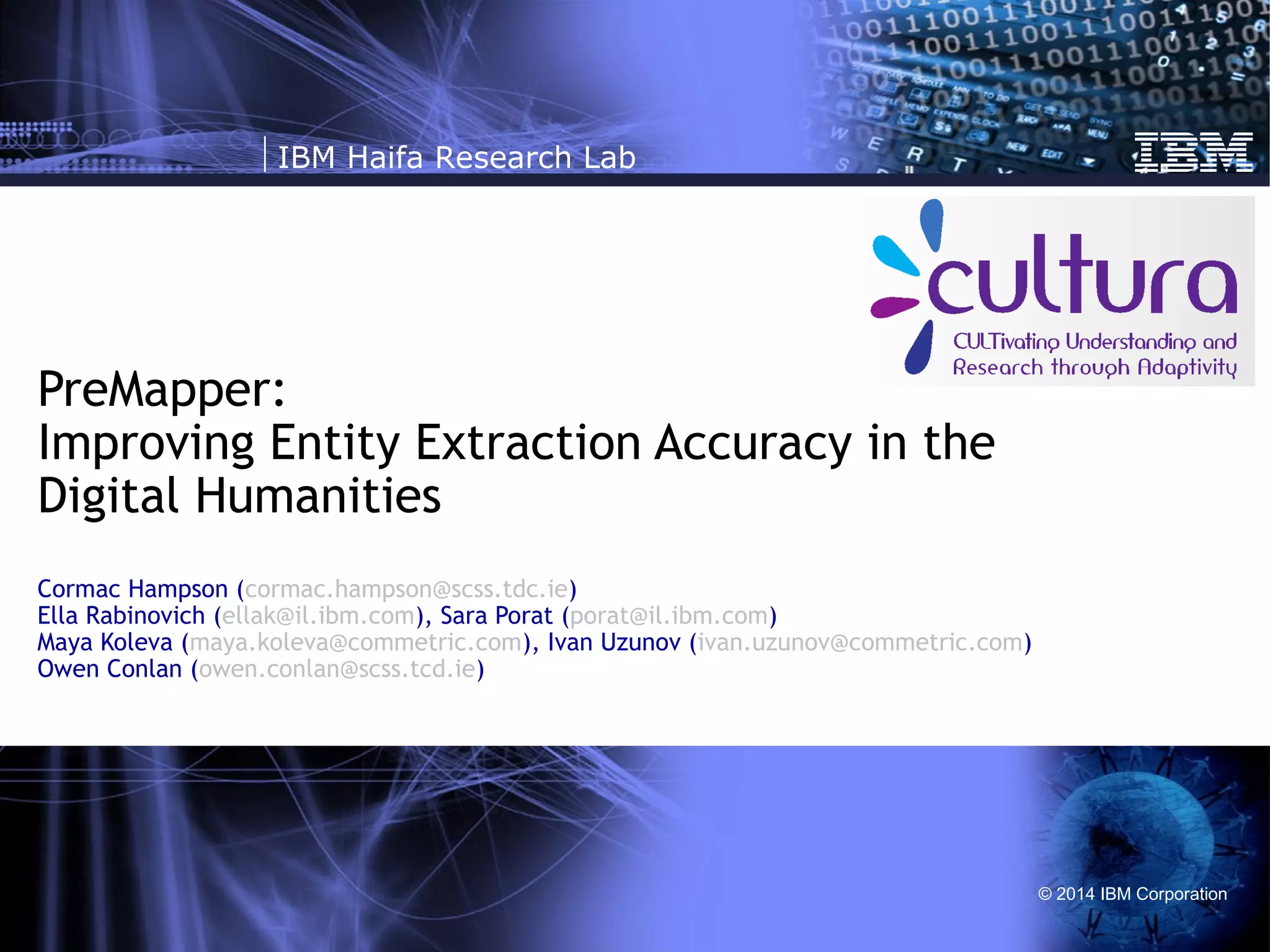 PreMapper: Improving Entity Extraction Accuracy in the Digital Humanities | PPT