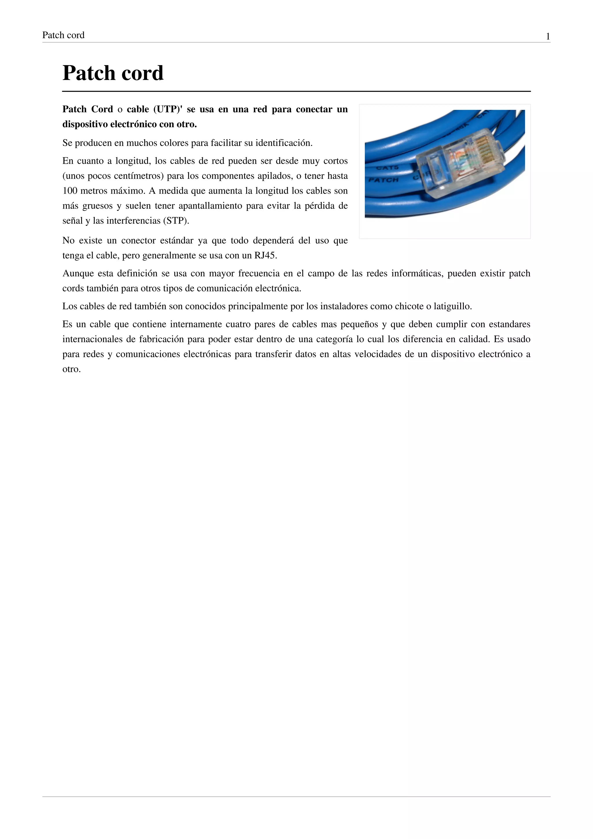 Patch cord cable utp | PDF