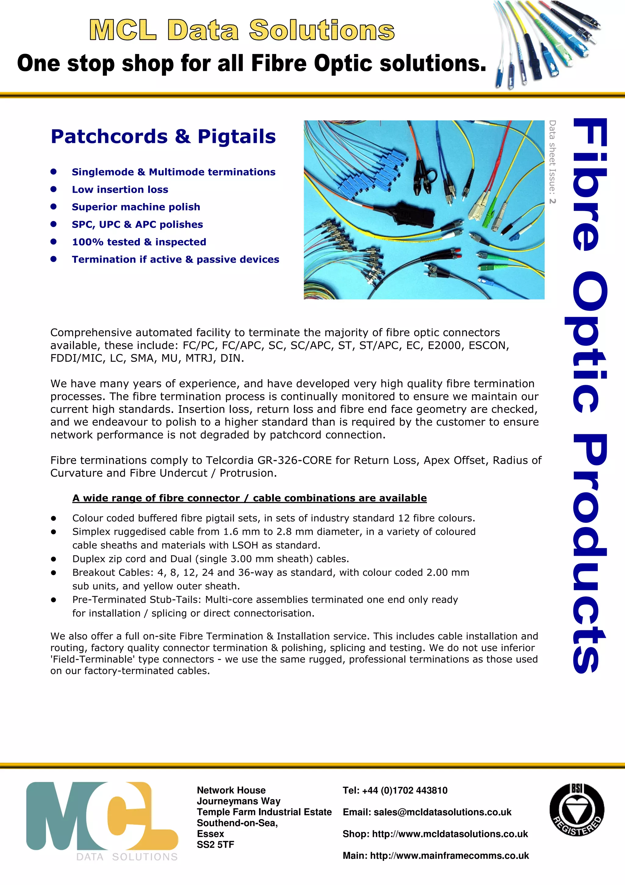 Fibre optic patchcords & pigtails | PDF