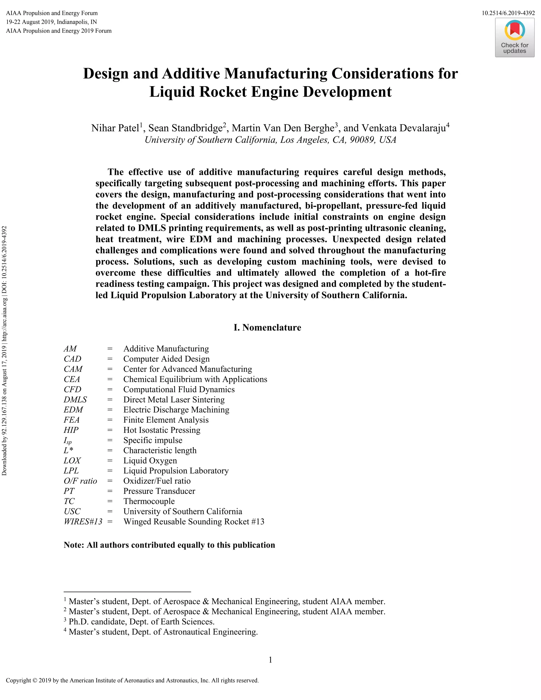 Design and Additive Manufacturing Considerations for Liquid Rocket ...