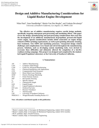 Design and Additive Manufacturing Considerations for Liquid Rocket ...